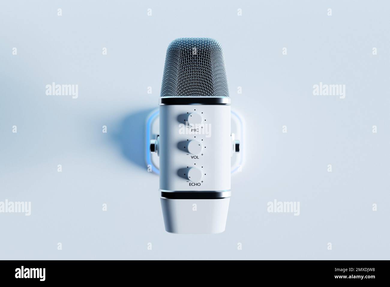 White retro microphone isolated on a pastel white background. minimal ...