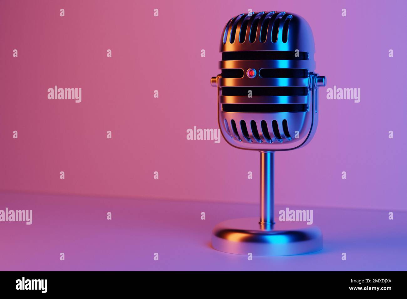 Microphone, model on purple background, realistic 3d illustration ...