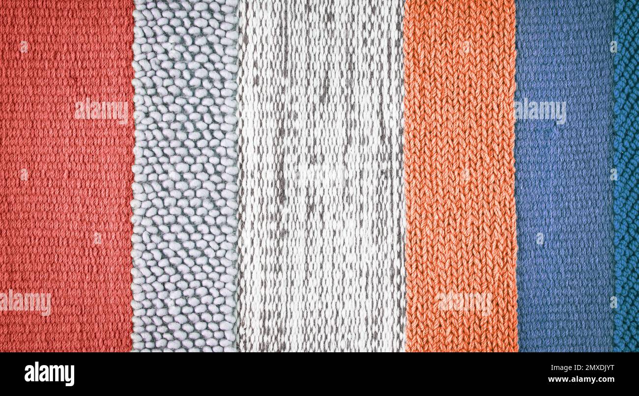 Colorful striped carpet as background, top view. Banner design Stock ...