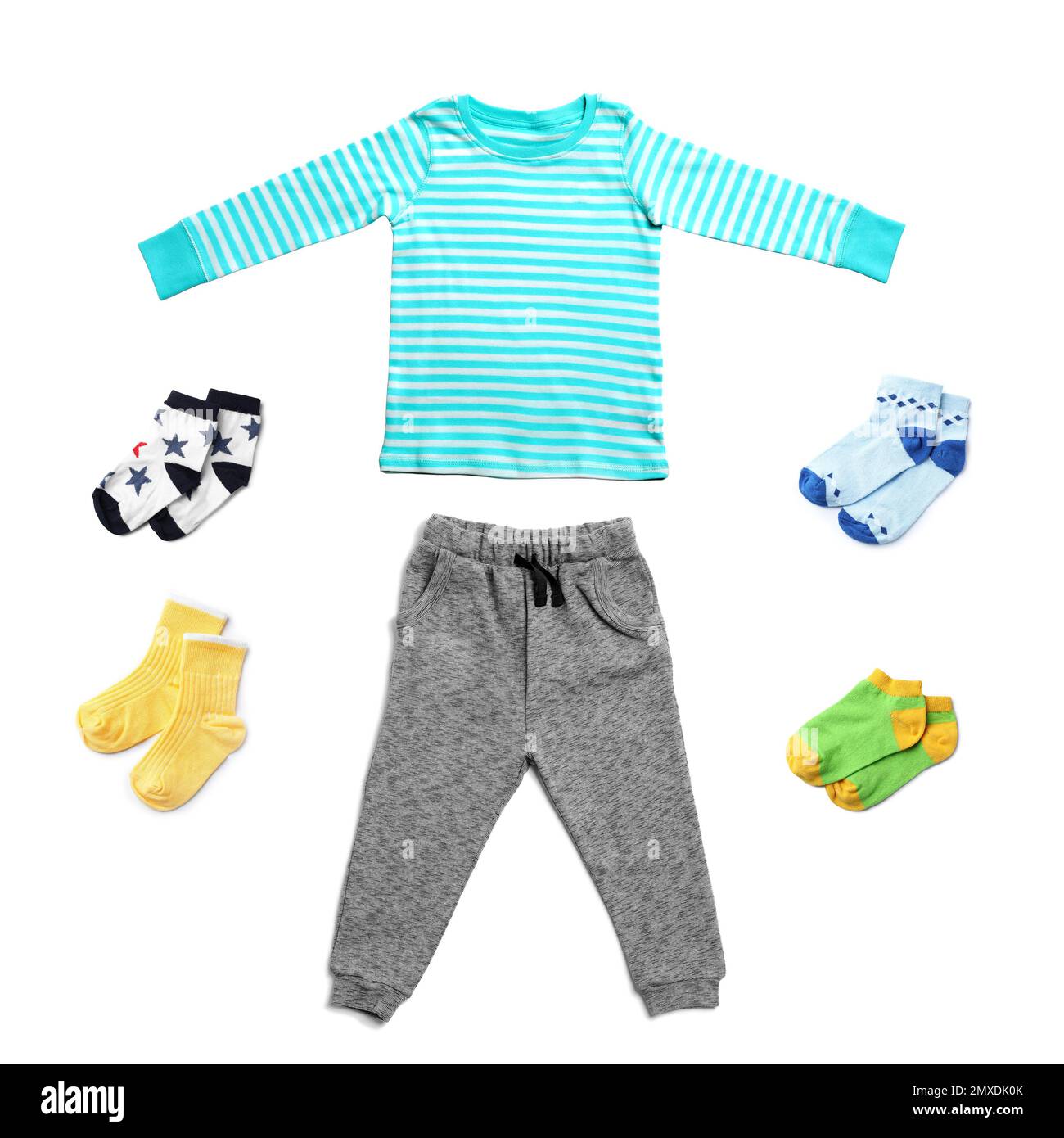 Set with different baby clothes on white background Stock Photo - Alamy