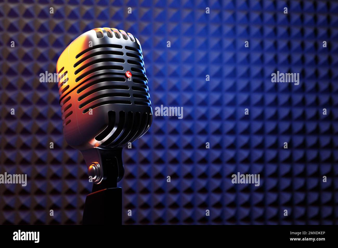 Silver retro microphone against the backdrop of the walls of a ...