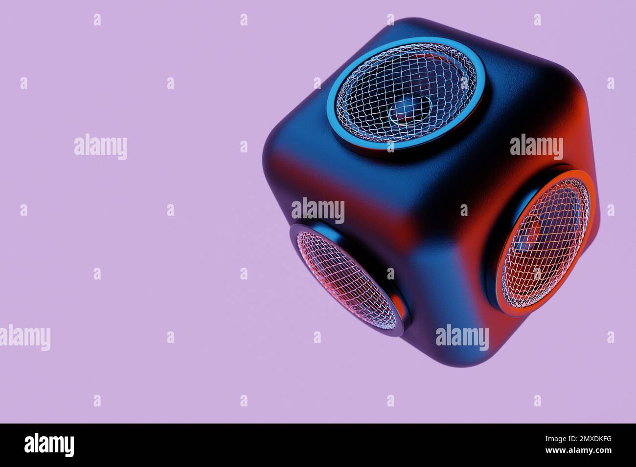 3d illustration of a square column with a musical speaker on a black ...
