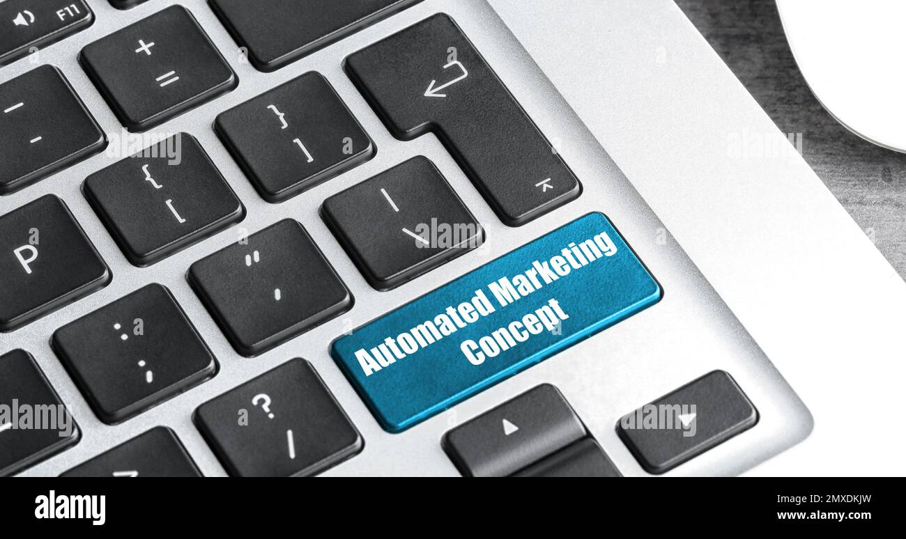 Modern laptop keyboard with text AUTOMATED MARKETING CONCEPT on button ...