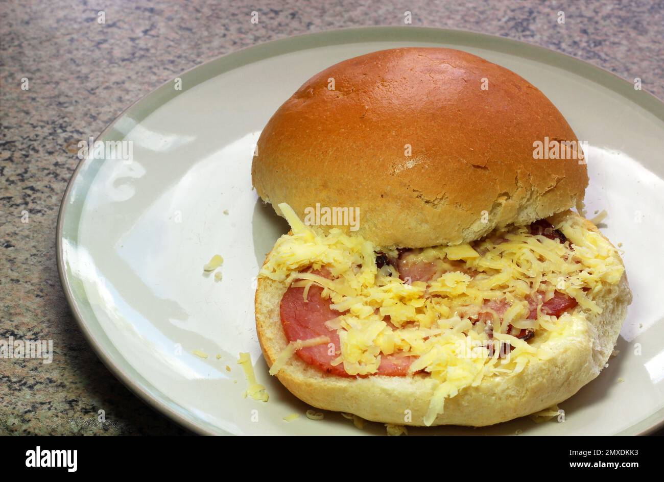 Bacon and cheese roll or bread bun Stock Photo - Alamy