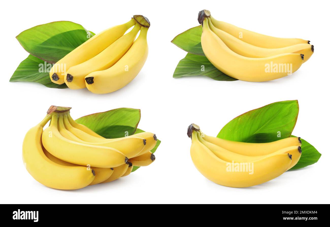 Set with delicious bananas on white background Stock Photo - Alamy