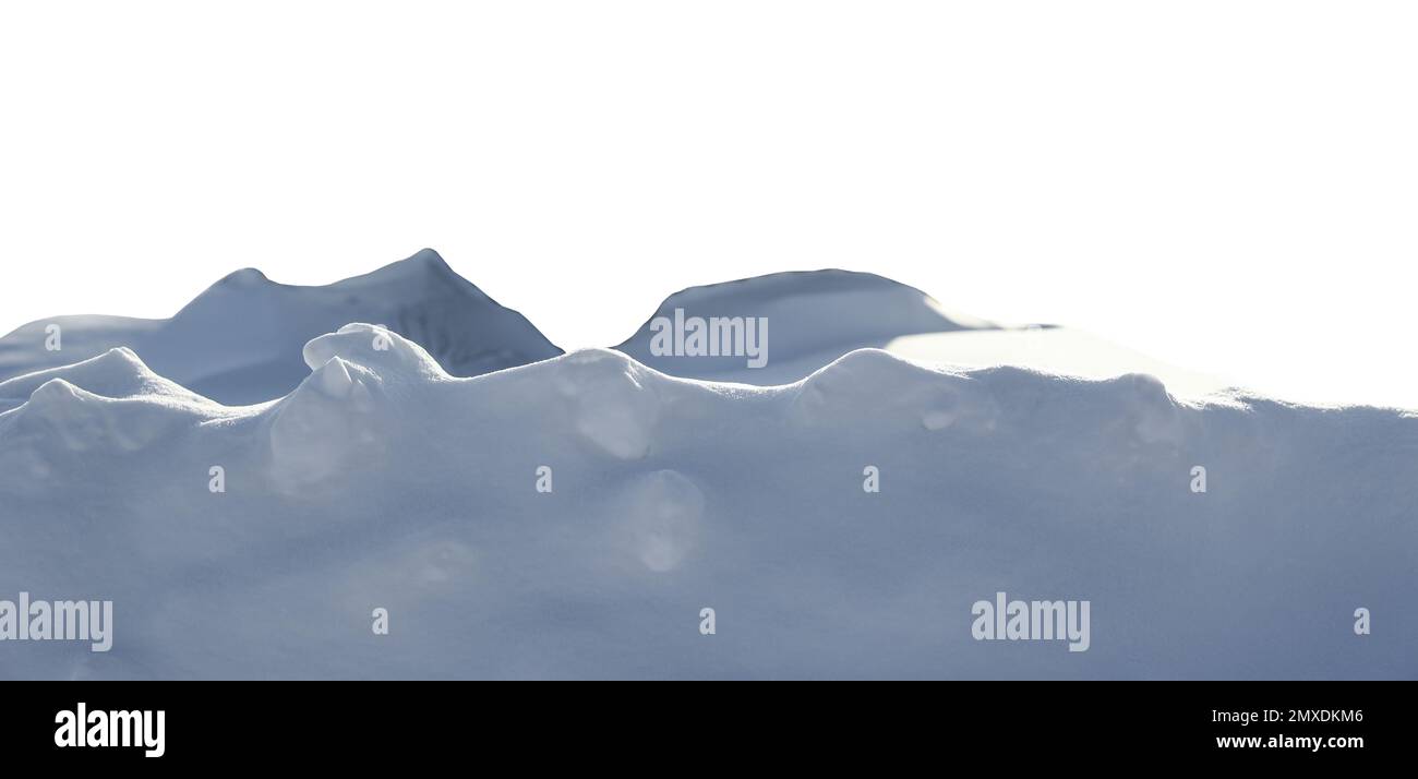Heap of snow on white background, closeup. Banner design Stock Photo ...