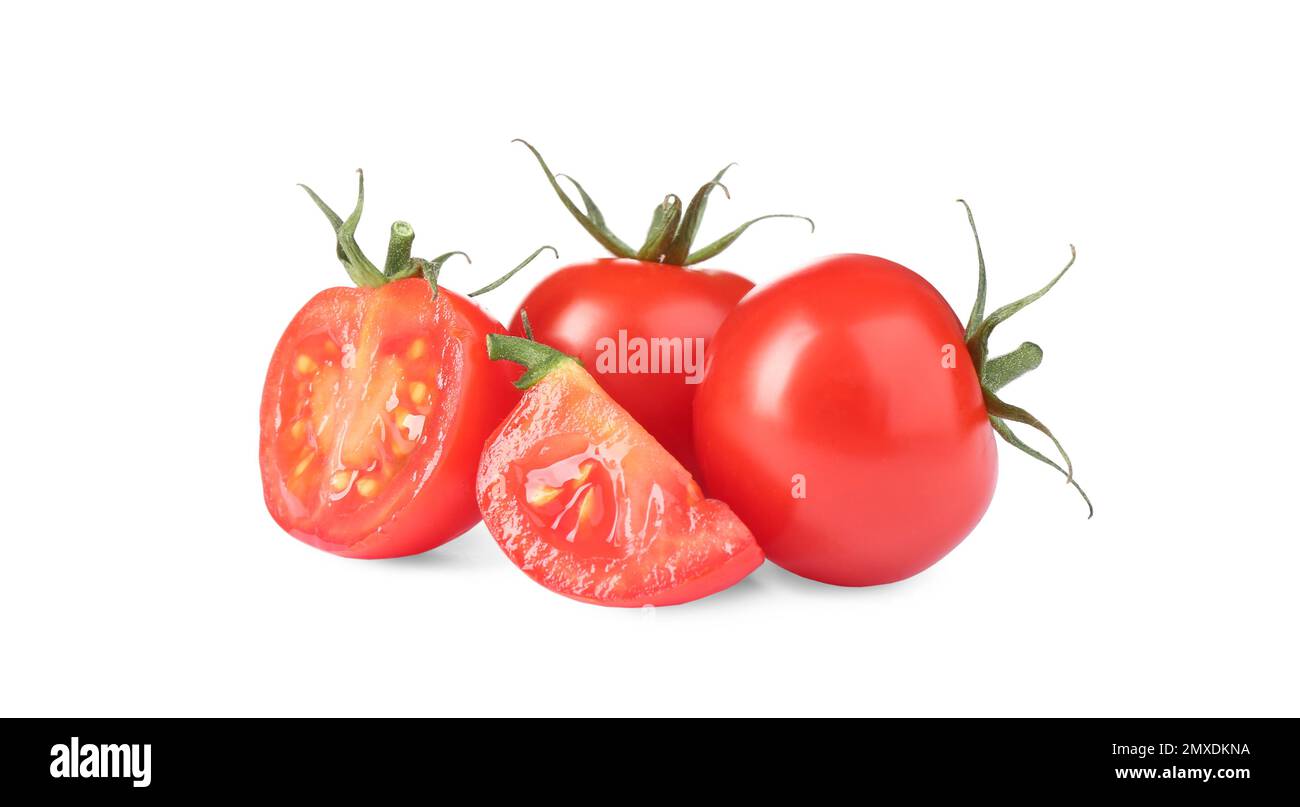 Tasty fresh raw tomatoes isolated on white Stock Photo - Alamy