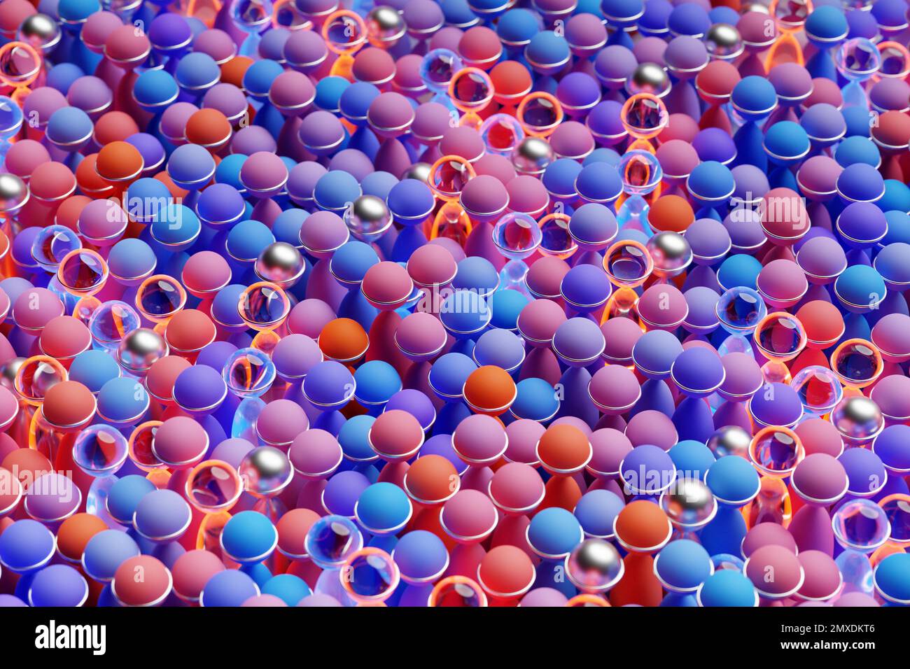 3d illustration a lot of blue and pink balls, top view. Many balls ...