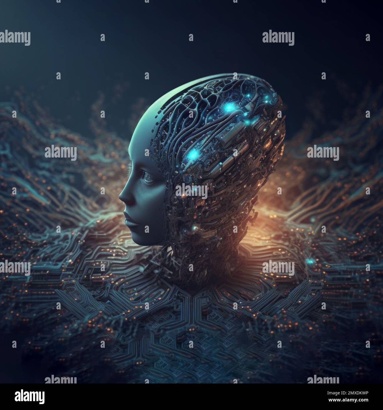 Artificial intelligence. Technology and engineering concept. 3D Rendering . Abstract AI ...