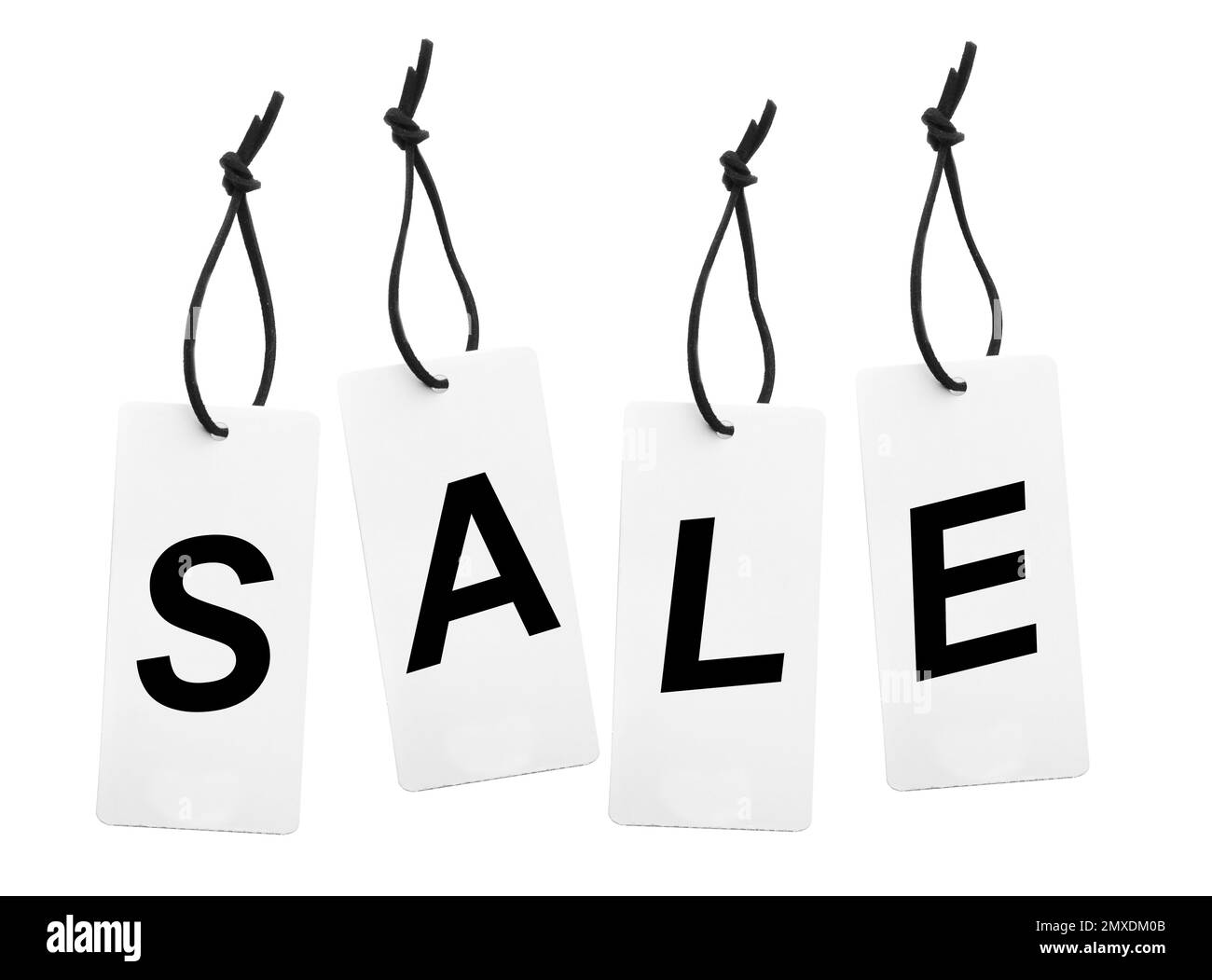 Cardboard tags with word SALE on white background Stock Photo - Alamy