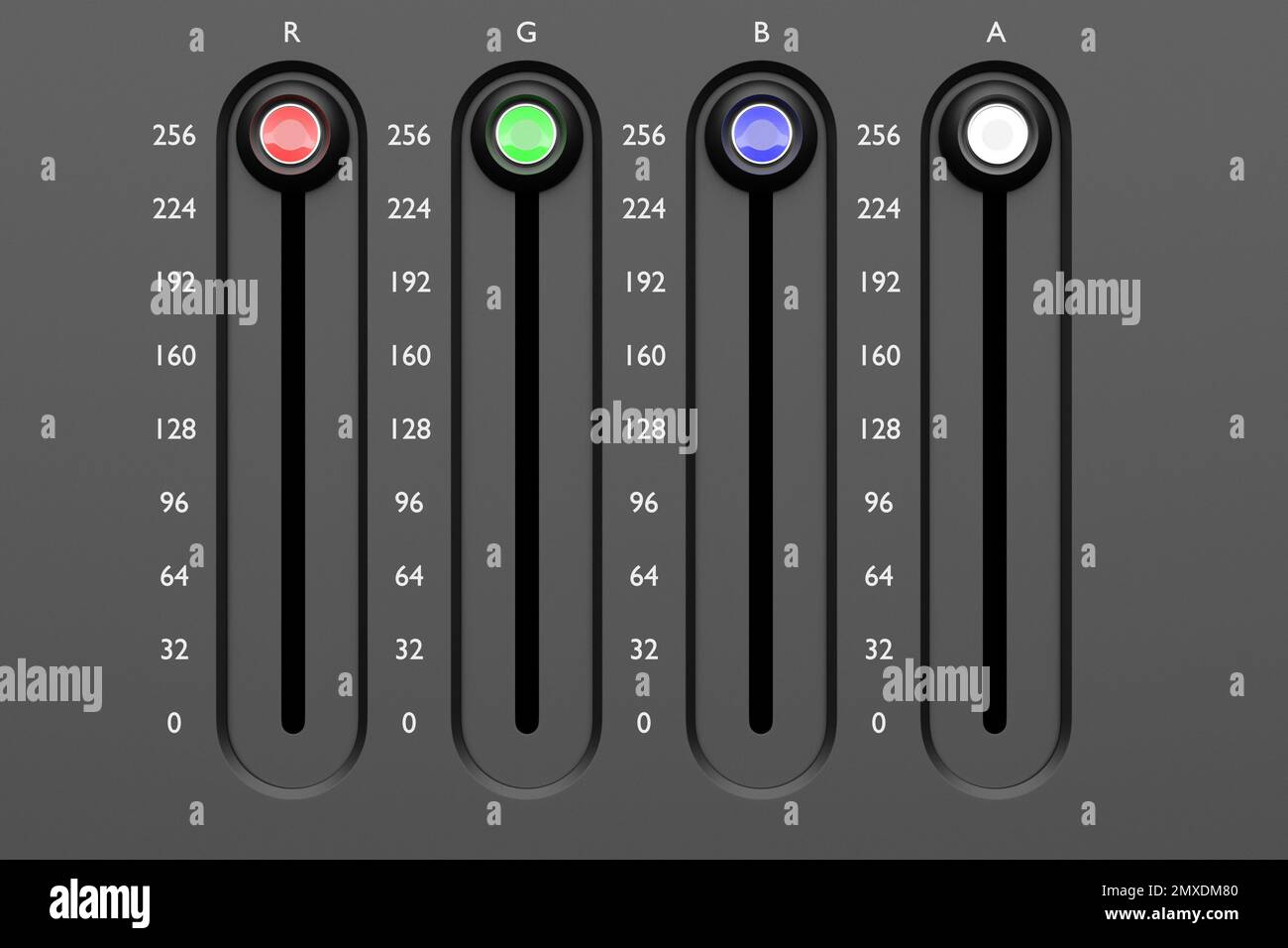 3D illustration of a scale for adjusting the colors of red, blue, green ...
