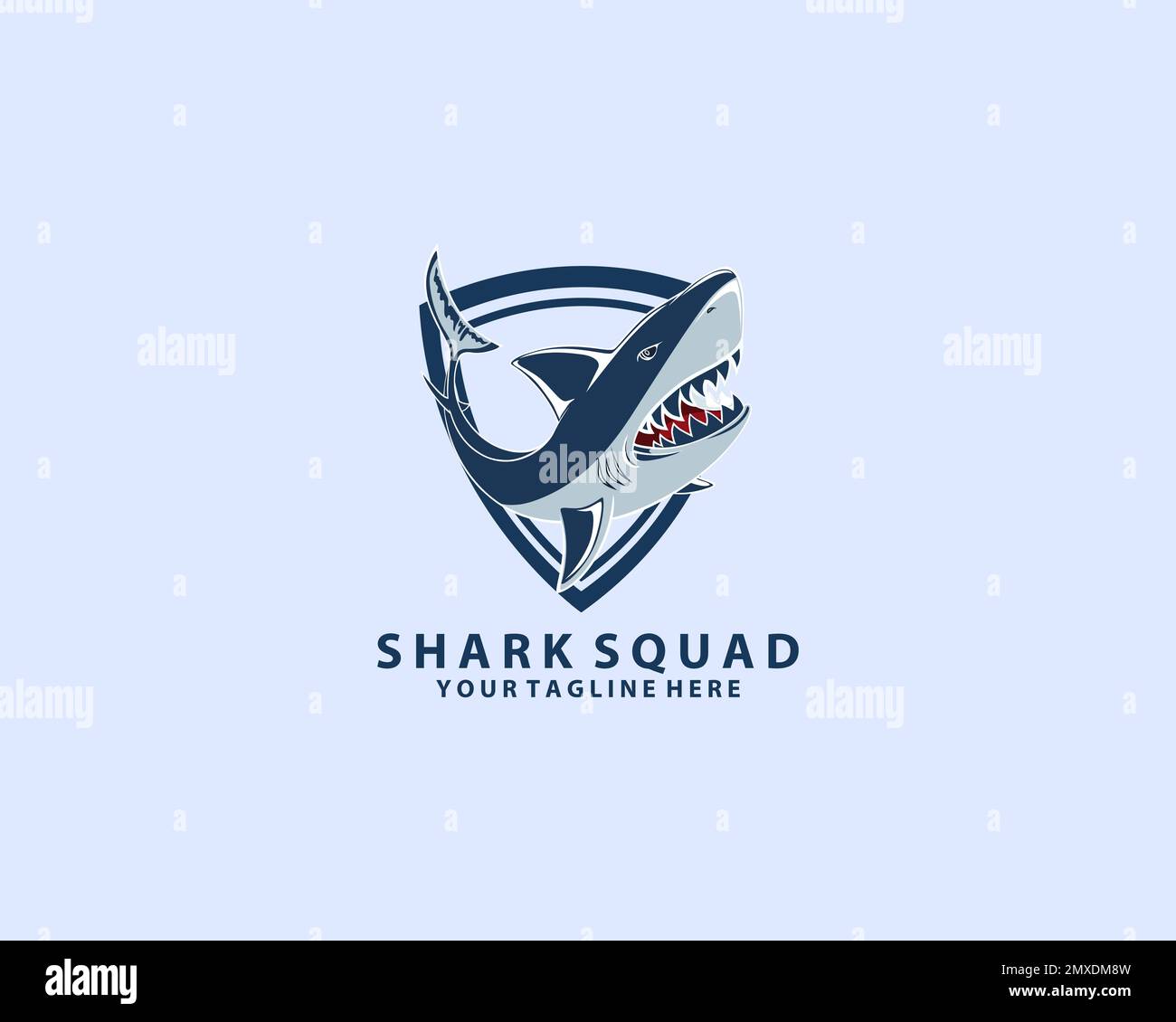 shark protect logo design template using monochrome flat blue color ...
