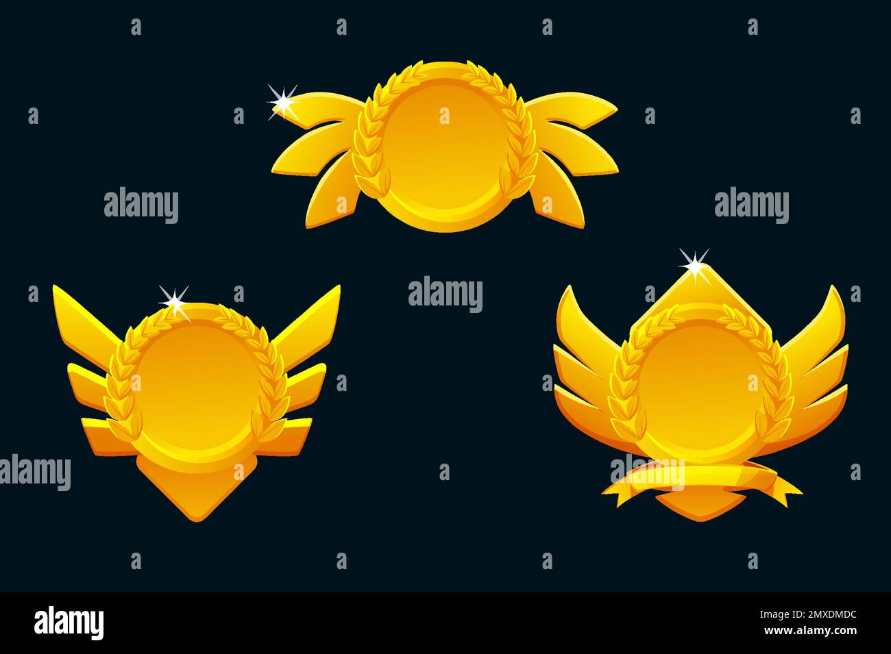 Golden game rank icons isolated. Vector Game badges buttons in circle ...