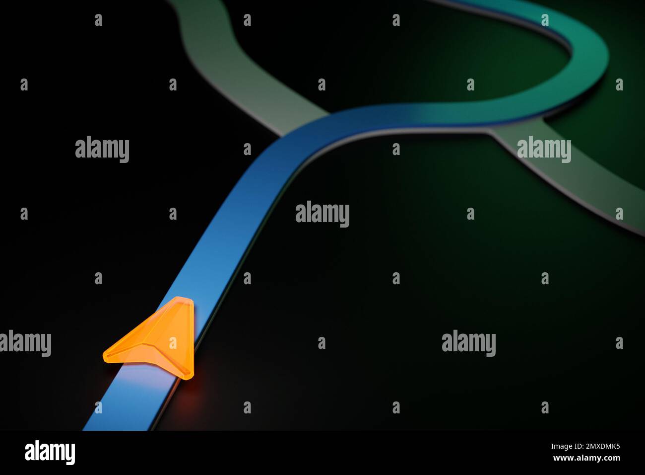 3d illustration of a directional trajectory icon with navigation neon ...