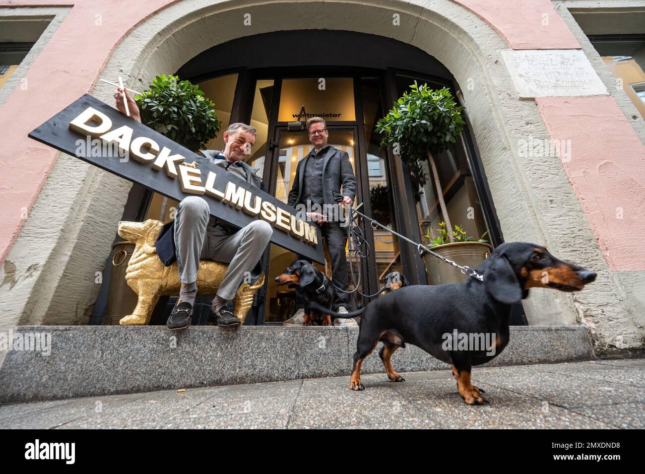 Regensburg, Germany. 03rd Feb, 2023. Seppi Küblbeck (l) and Oliver Storz with their three ...