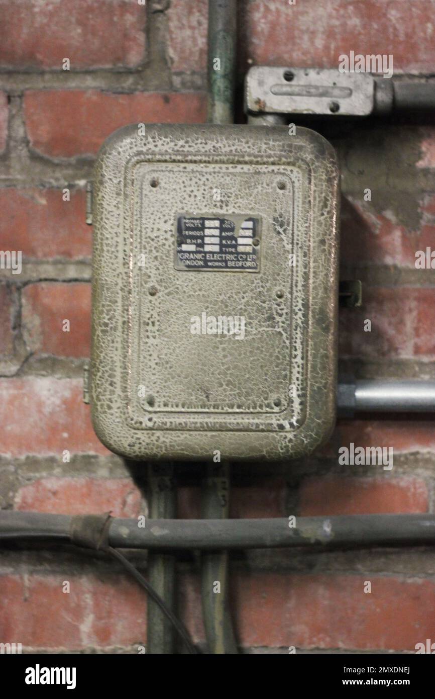 Vintage metal mechanical and electrical panel box Stock Photo - Alamy