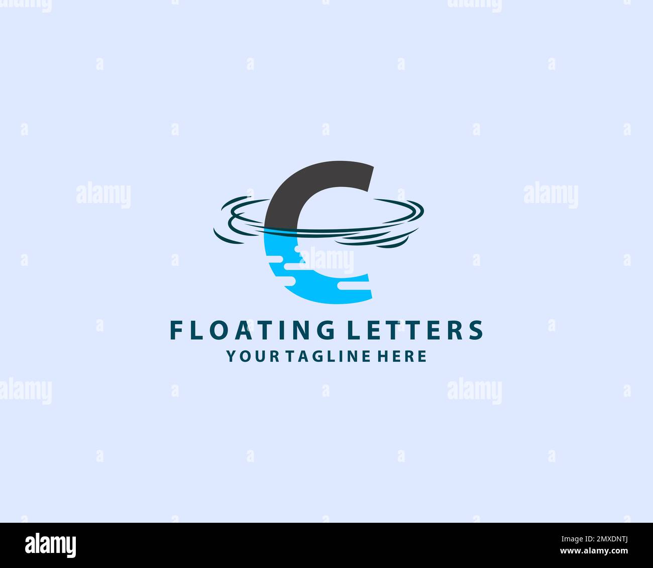 C Letter Logo Design with Water Effect and Deep Blue Gradient Vector ...