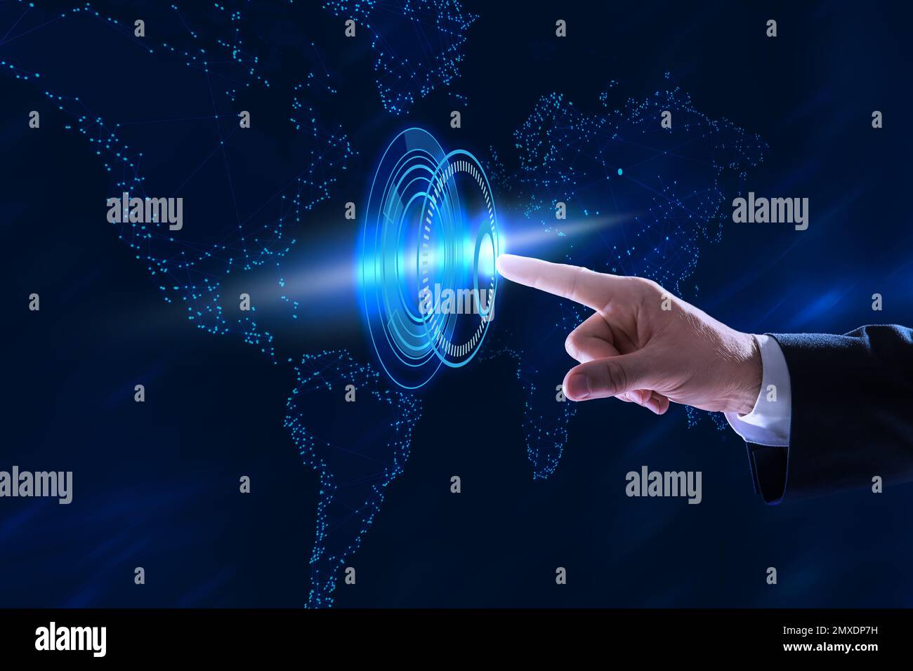 Man pointing finger world map hi-res stock photography and images - Alamy