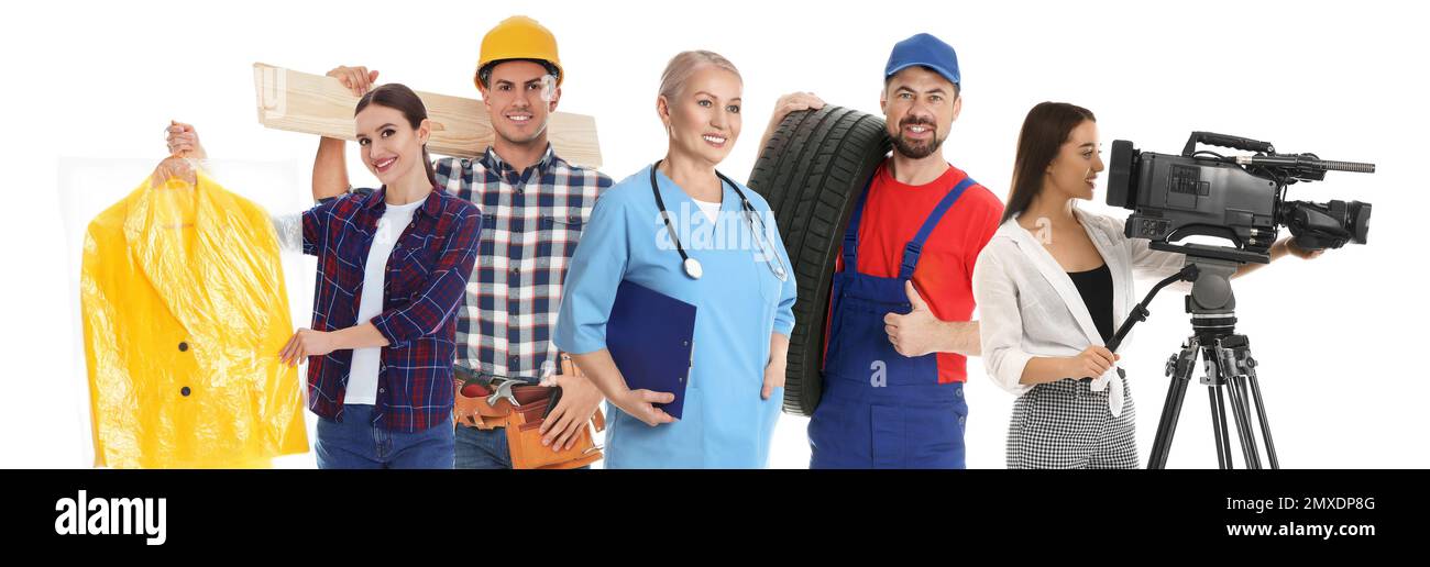 Career choice. People of different professions on white background ...