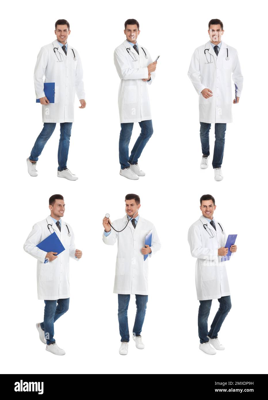 Collage with photos of doctor on white background Stock Photo - Alamy