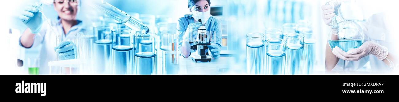 Multiple exposure of scientists doing sample analysis in laboratory and ...