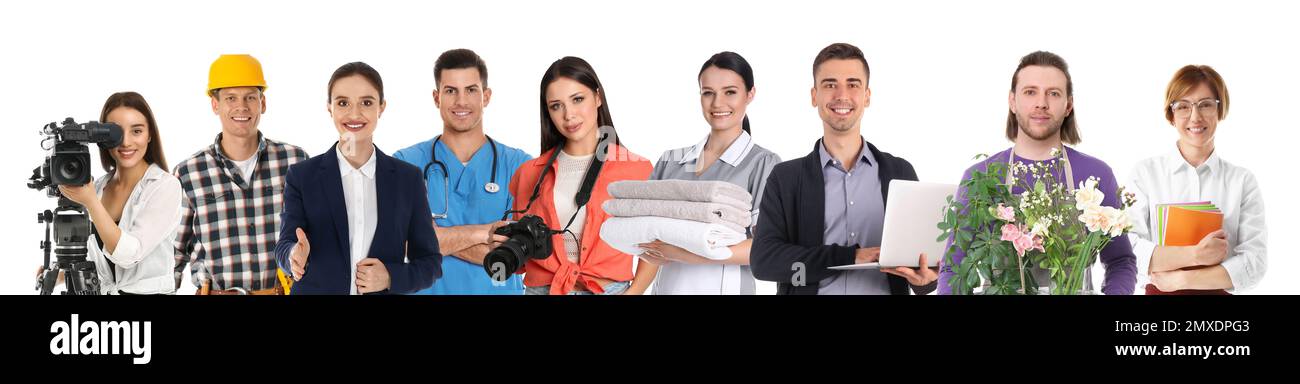 Career choice. People of different professions on white background ...
