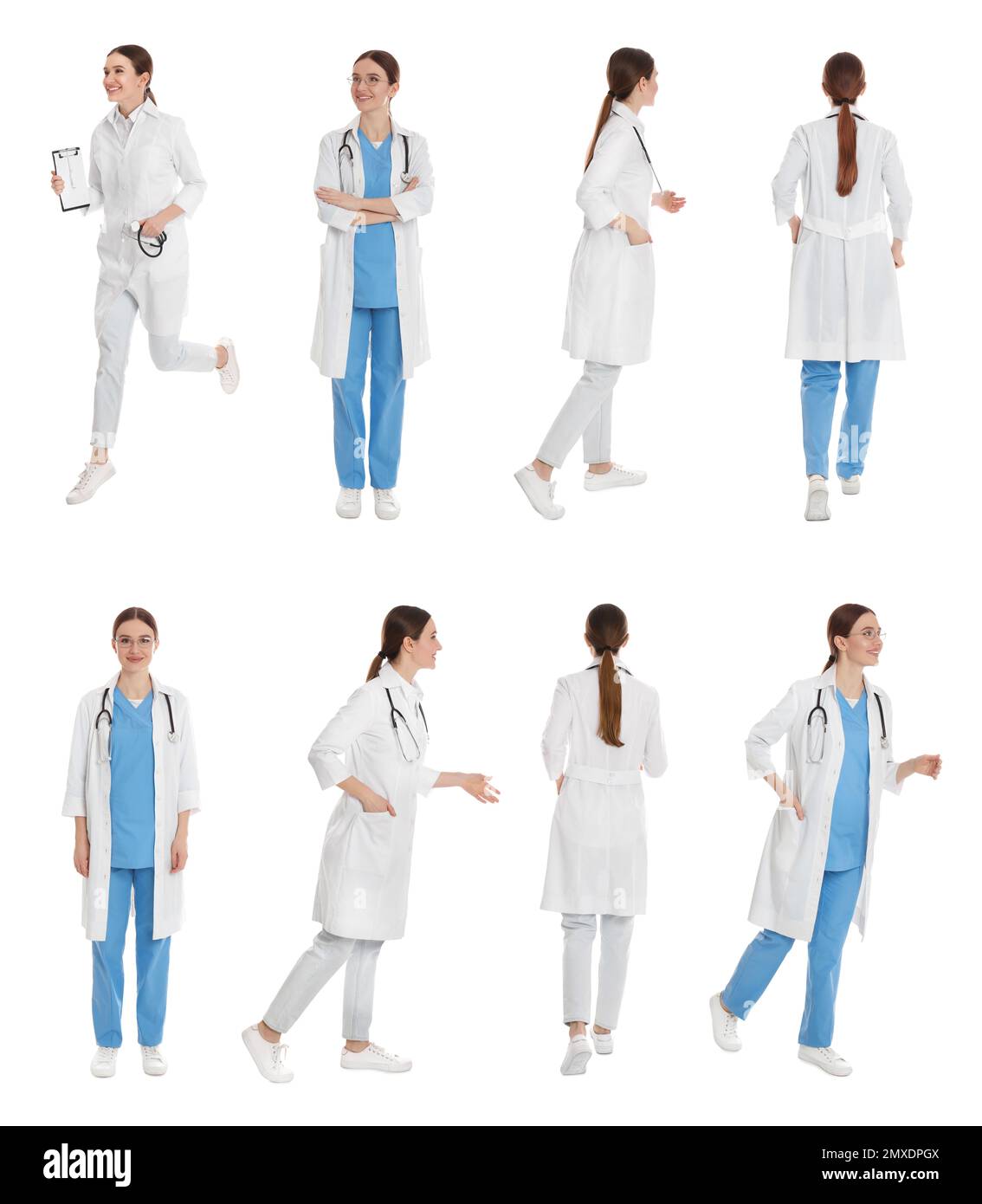 Collage with photos of doctor on white background Stock Photo - Alamy