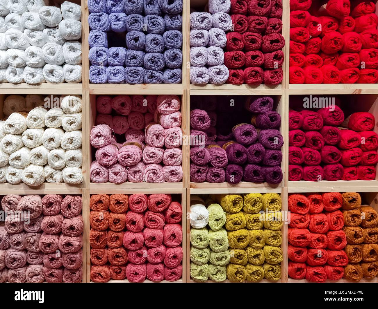 Shelf in store with wool balls hi-res stock photography and images - Alamy