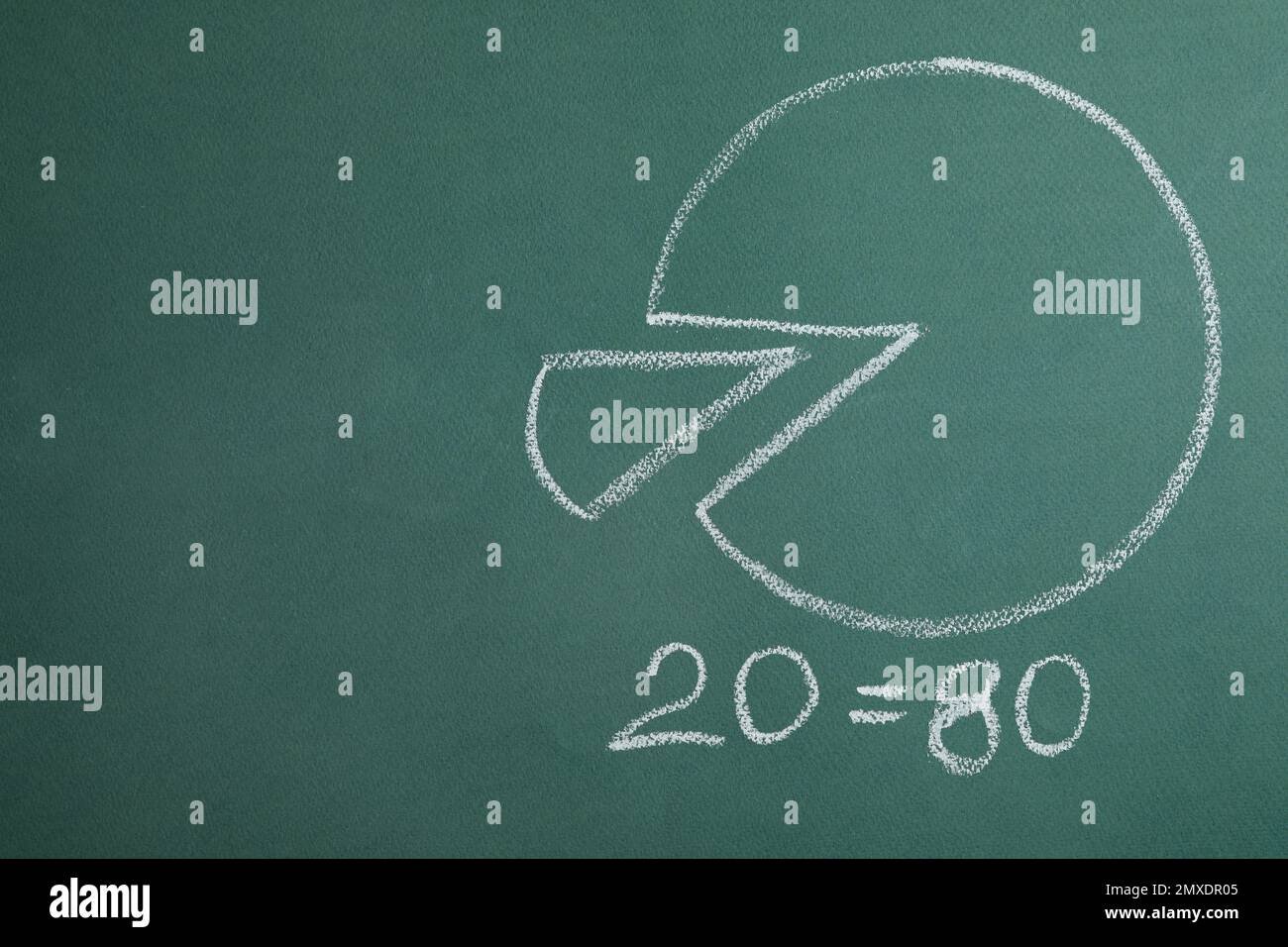 Pie chart with numbers 20 and 80 on green background, space for text ...