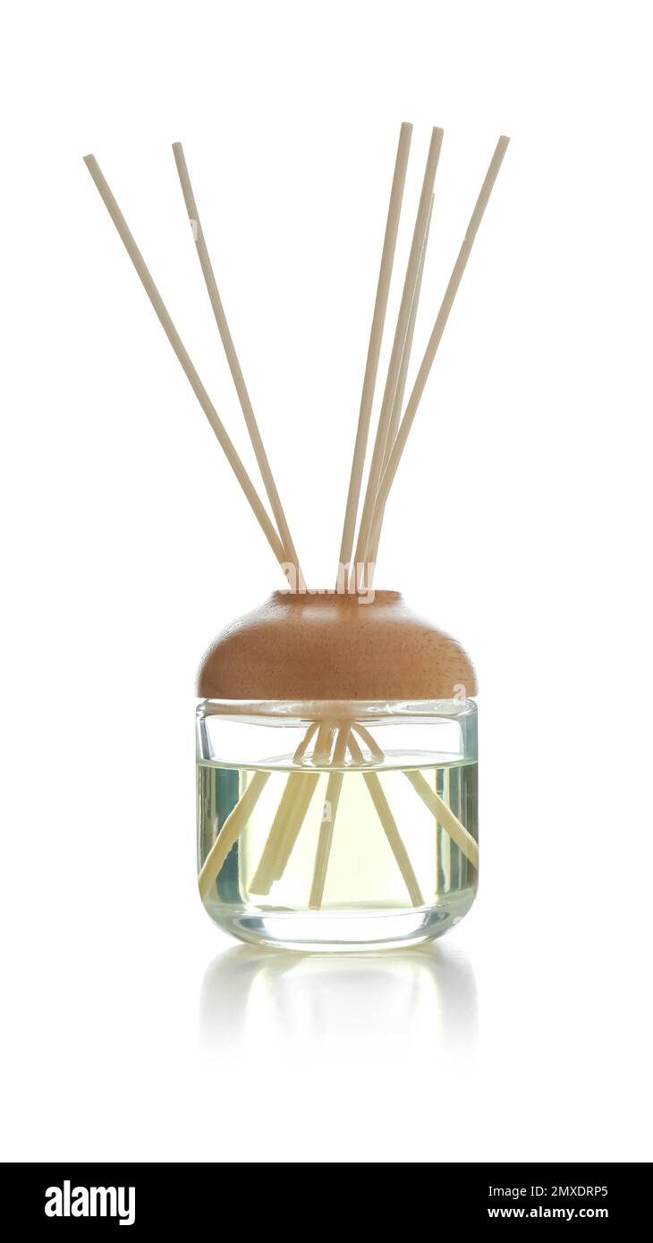 Aromatic reed air freshener isolated on white Stock Photo - Alamy