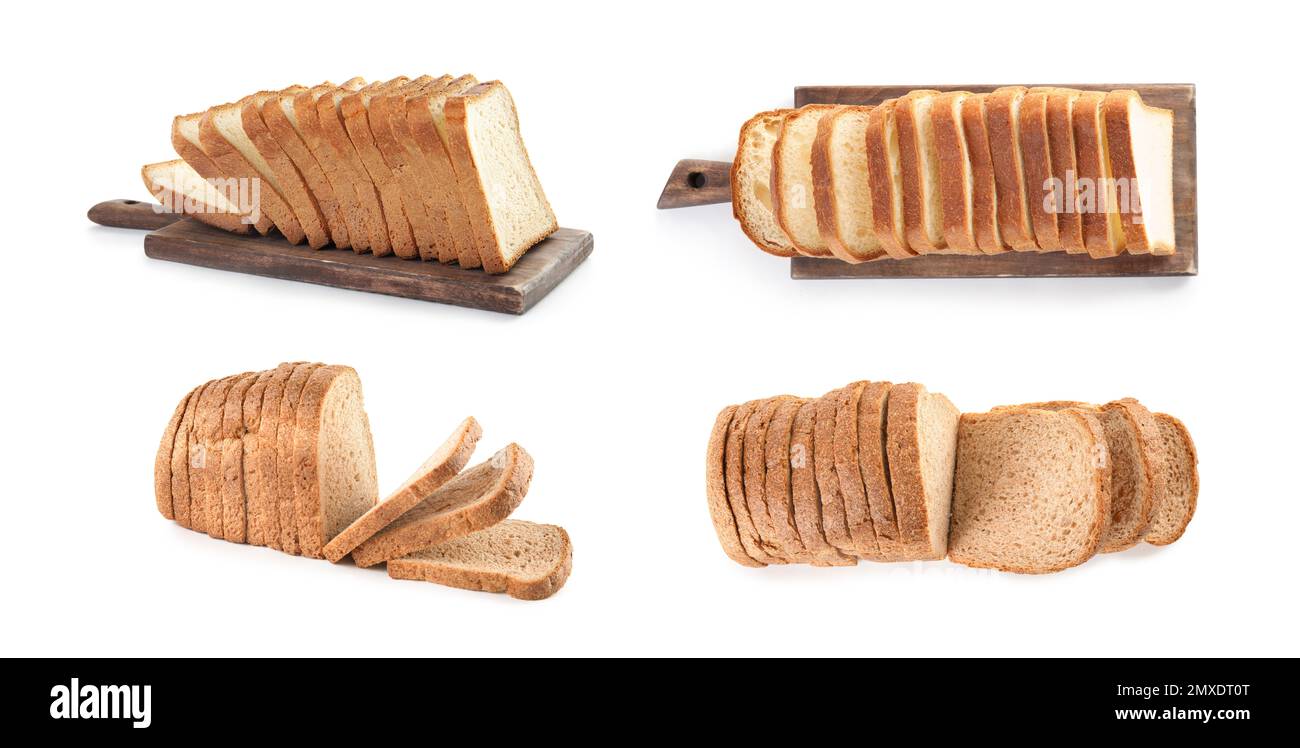Set of sliced bread on white background. Banner design Stock Photo - Alamy