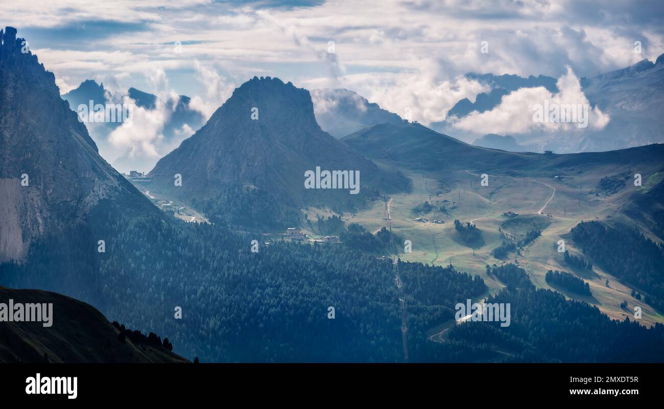 Aerial landscape photography. Dramatic summer view from Sella pass ...