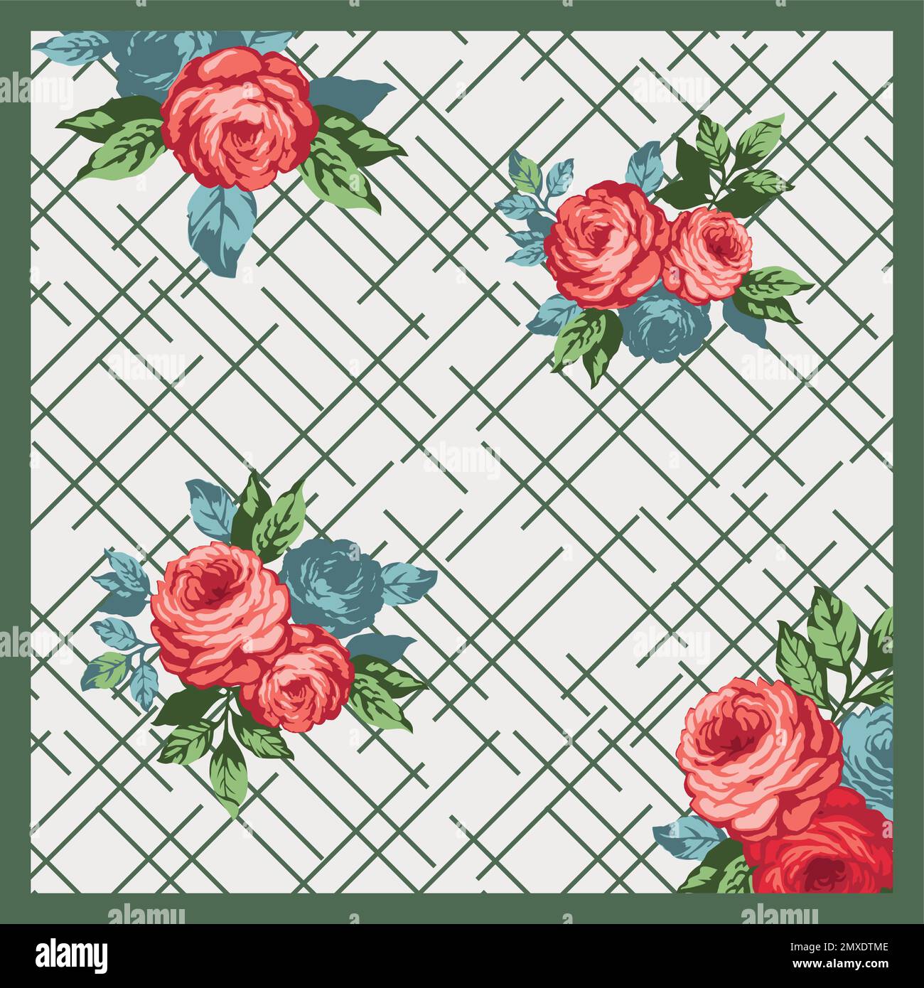 Square floral pattern for the silk scarf and other textile print ...