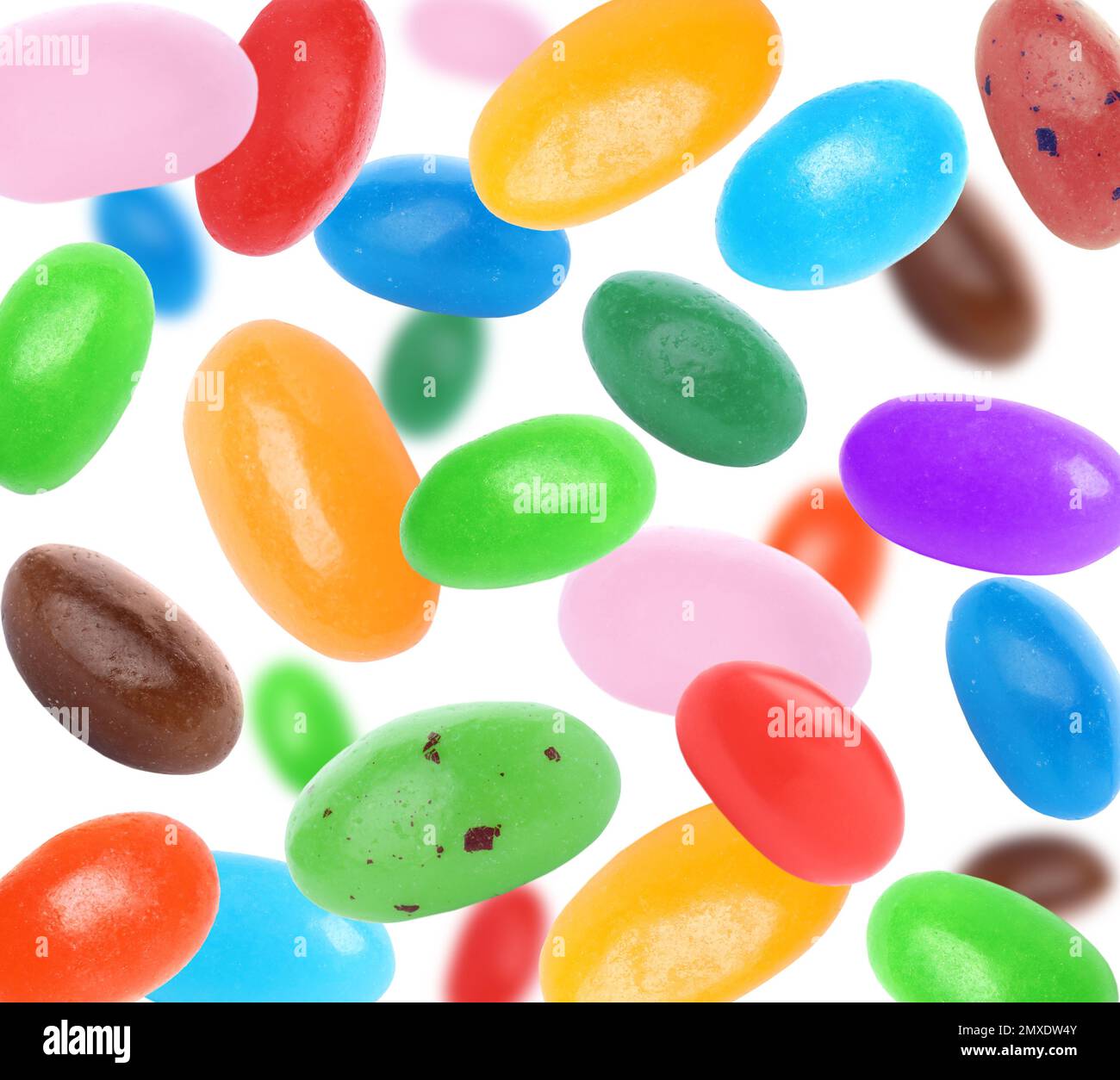 Set of delicious jelly beans falling on white background Stock Photo ...