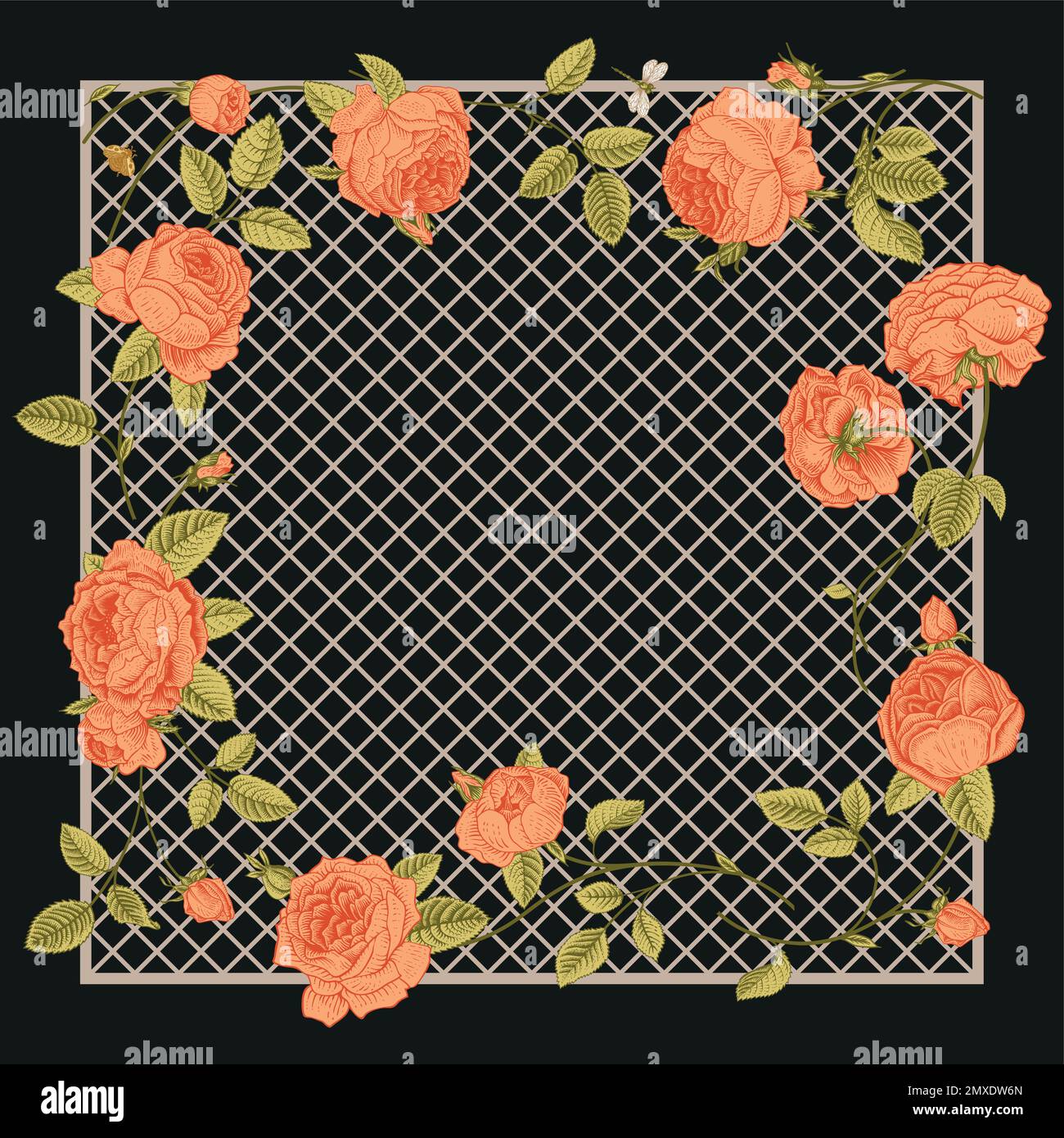 Square floral pattern for the silk scarf and other textile print ...