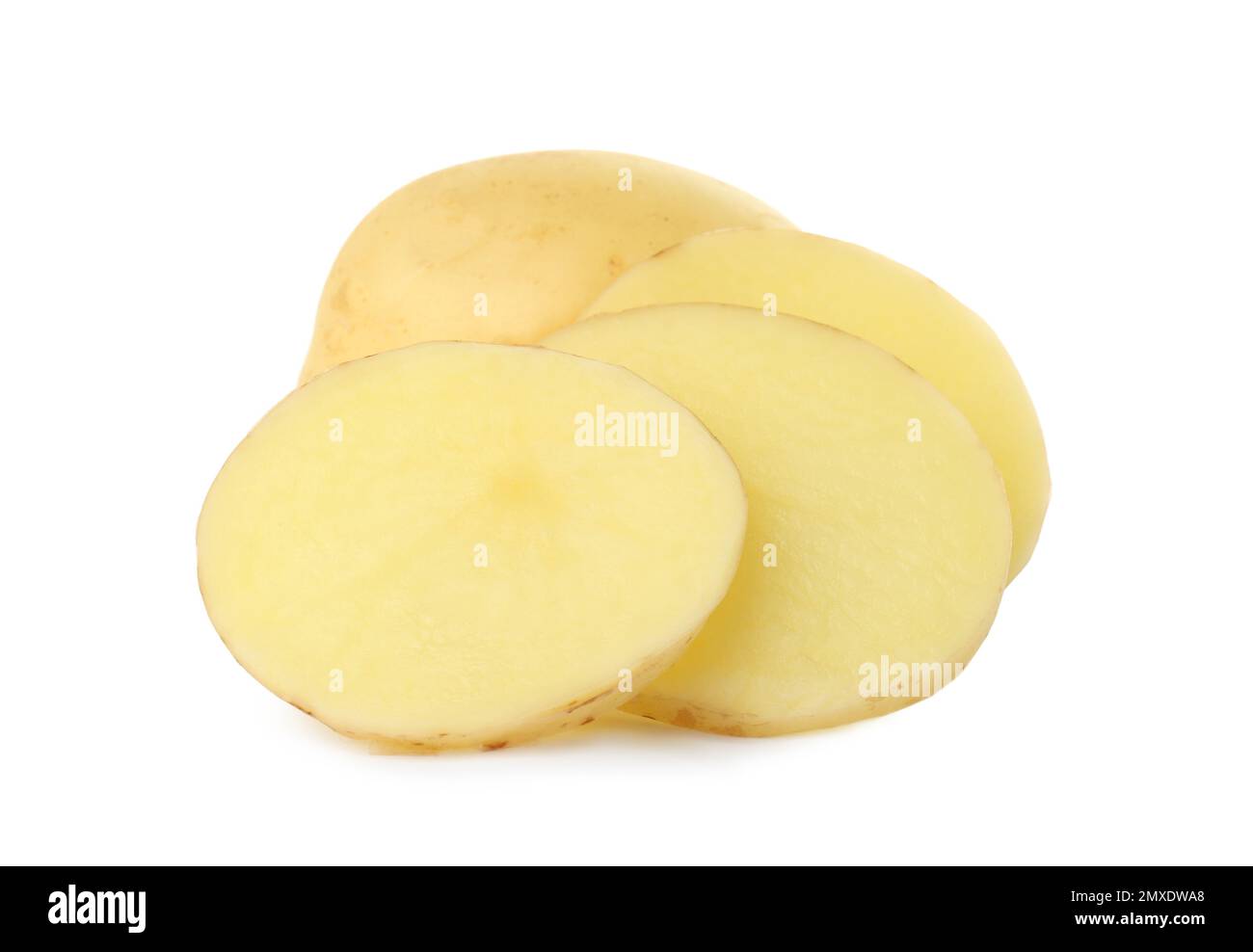 Whole and cut fresh raw organic potatoes on white background Stock ...