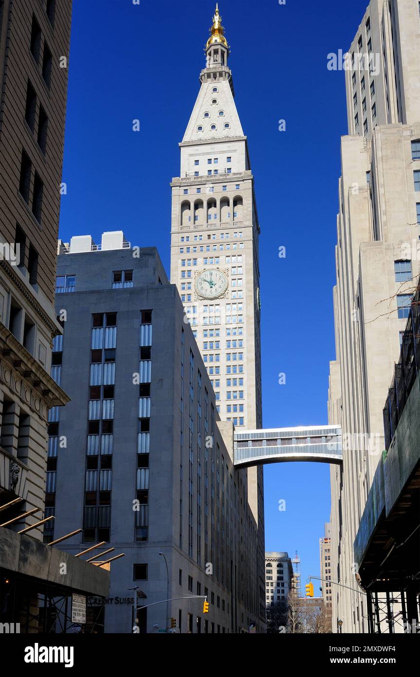 MetLife Tower in Madison Square Park under a clear blue sky, showing ...