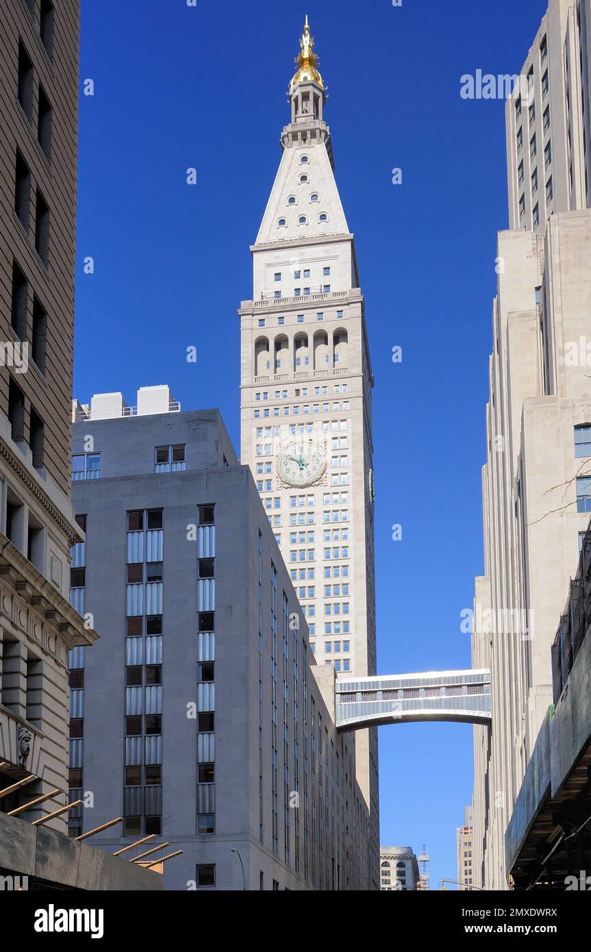 MetLife Tower in Madison Square Park under a clear blue sky, showing ...