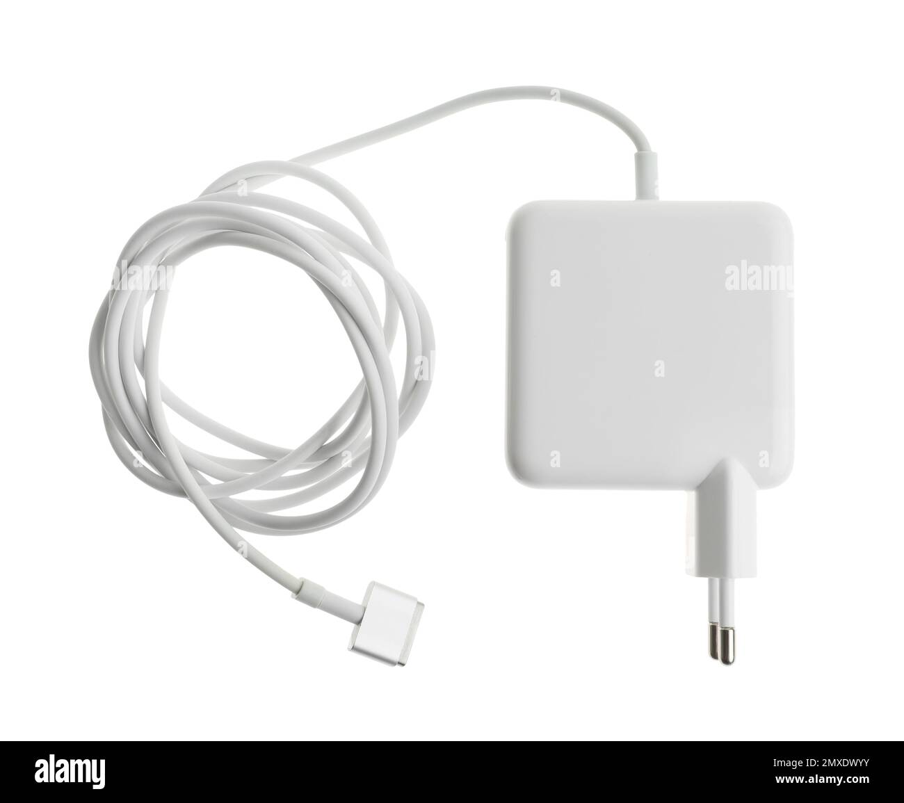 Laptop charger isolated on white, top view. Modern technology Stock ...