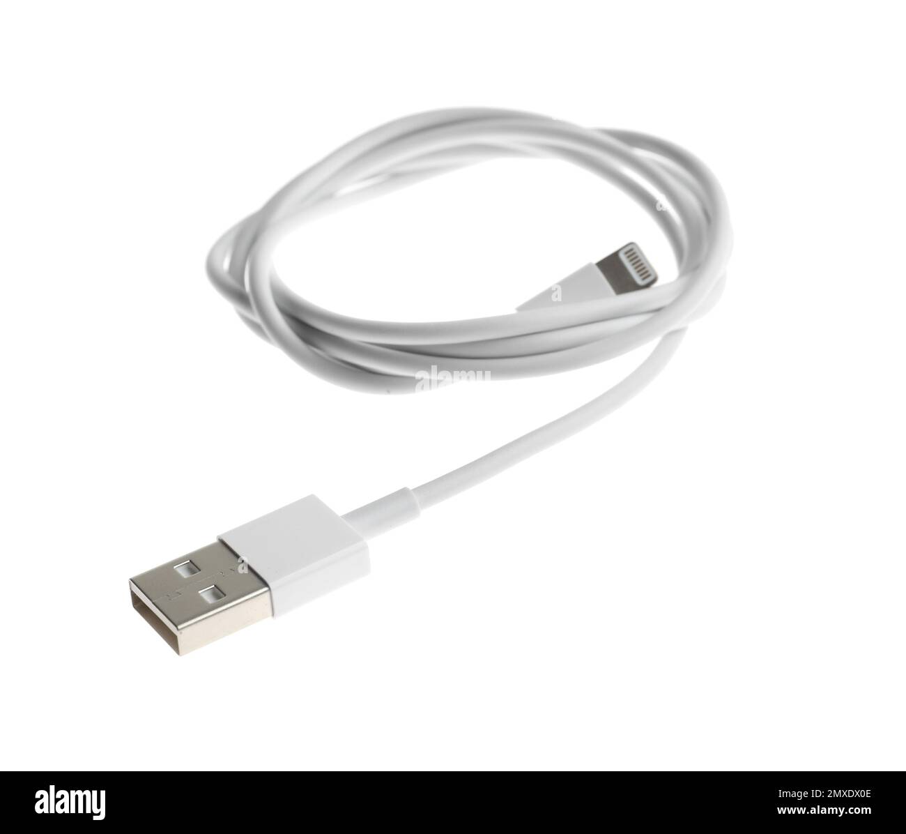 USB charge cable isolated on white. Modern technology Stock Photo - Alamy