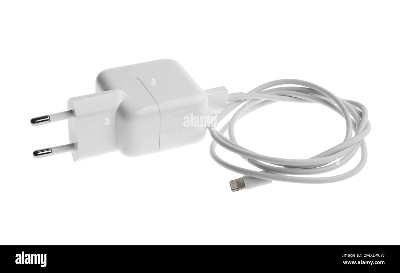 USB charger isolated on white. Modern technology Stock Photo - Alamy