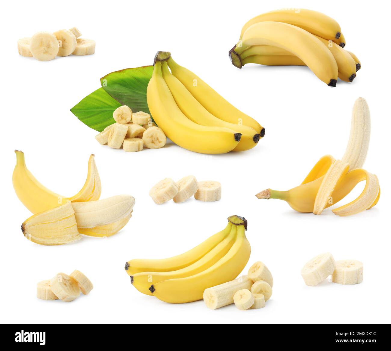Set with delicious bananas on white background Stock Photo - Alamy