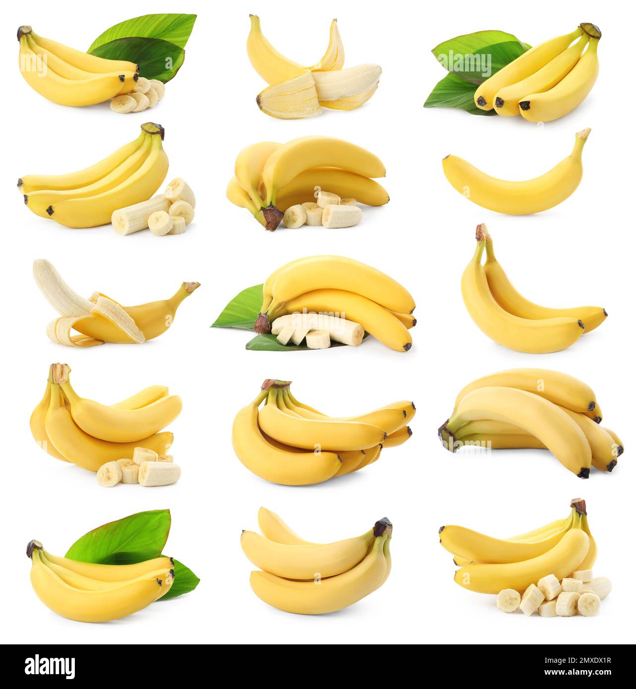 Set with delicious bananas on white background Stock Photo - Alamy