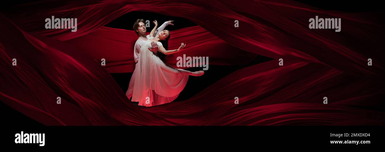 Man and woman, professional ballet dancers making classic theatrical ...