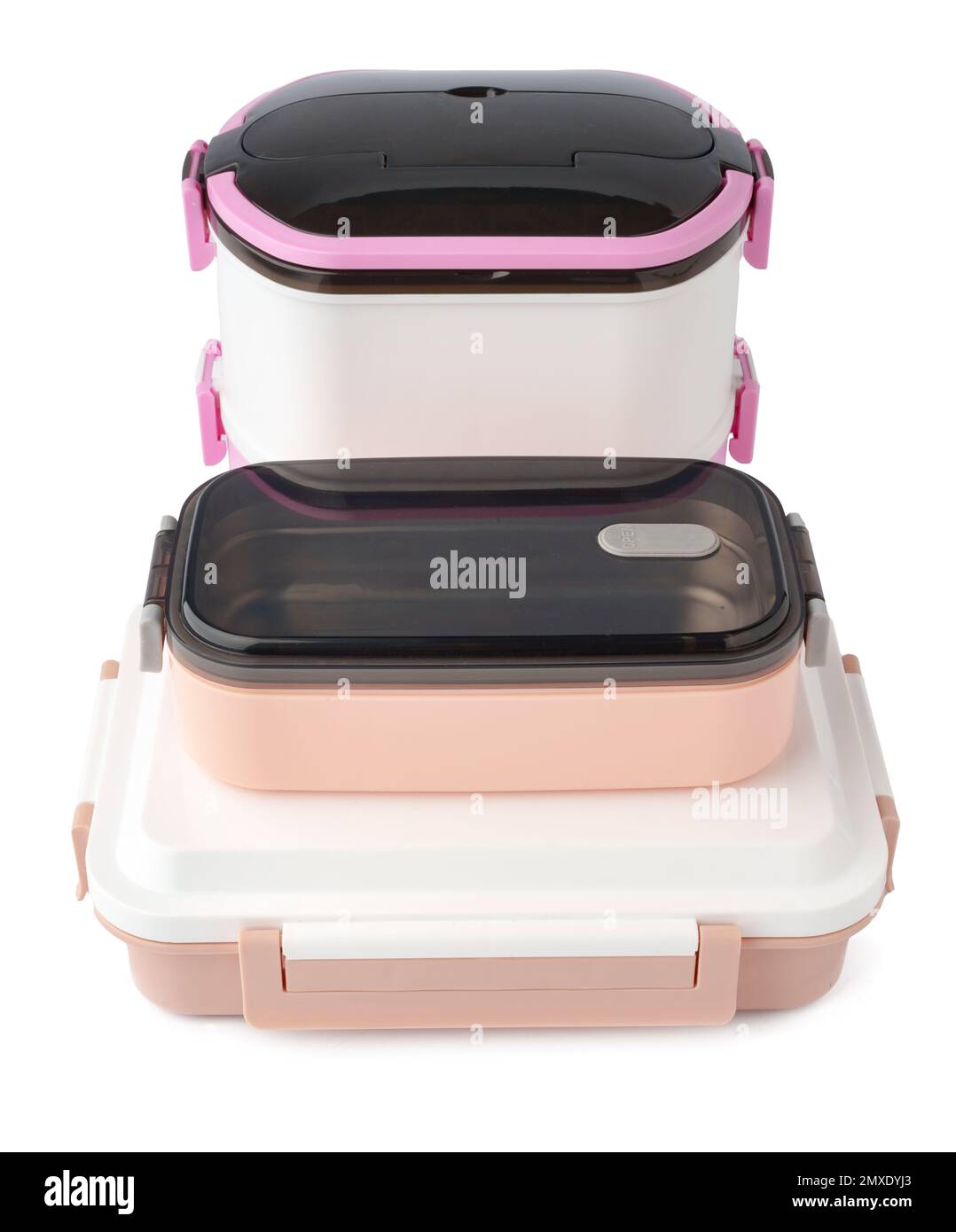 Close up of food containers isolated on white background Stock Photo ...