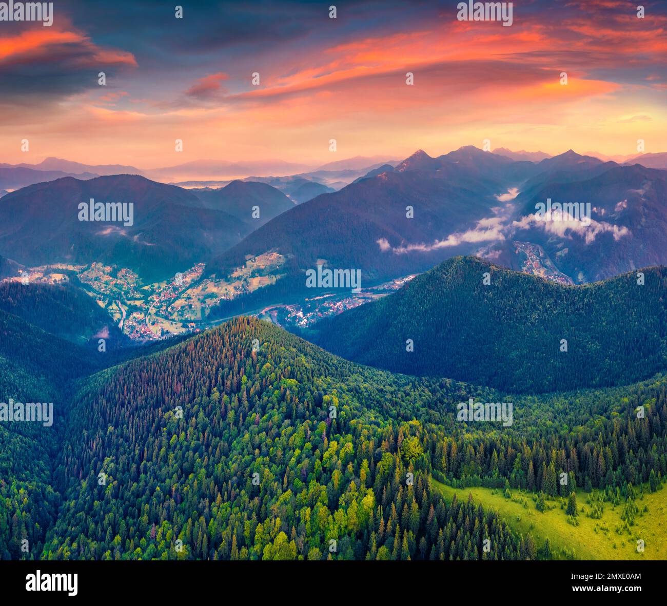 Beautiful summer scenery. Wonderful summer view from flying drone of ...