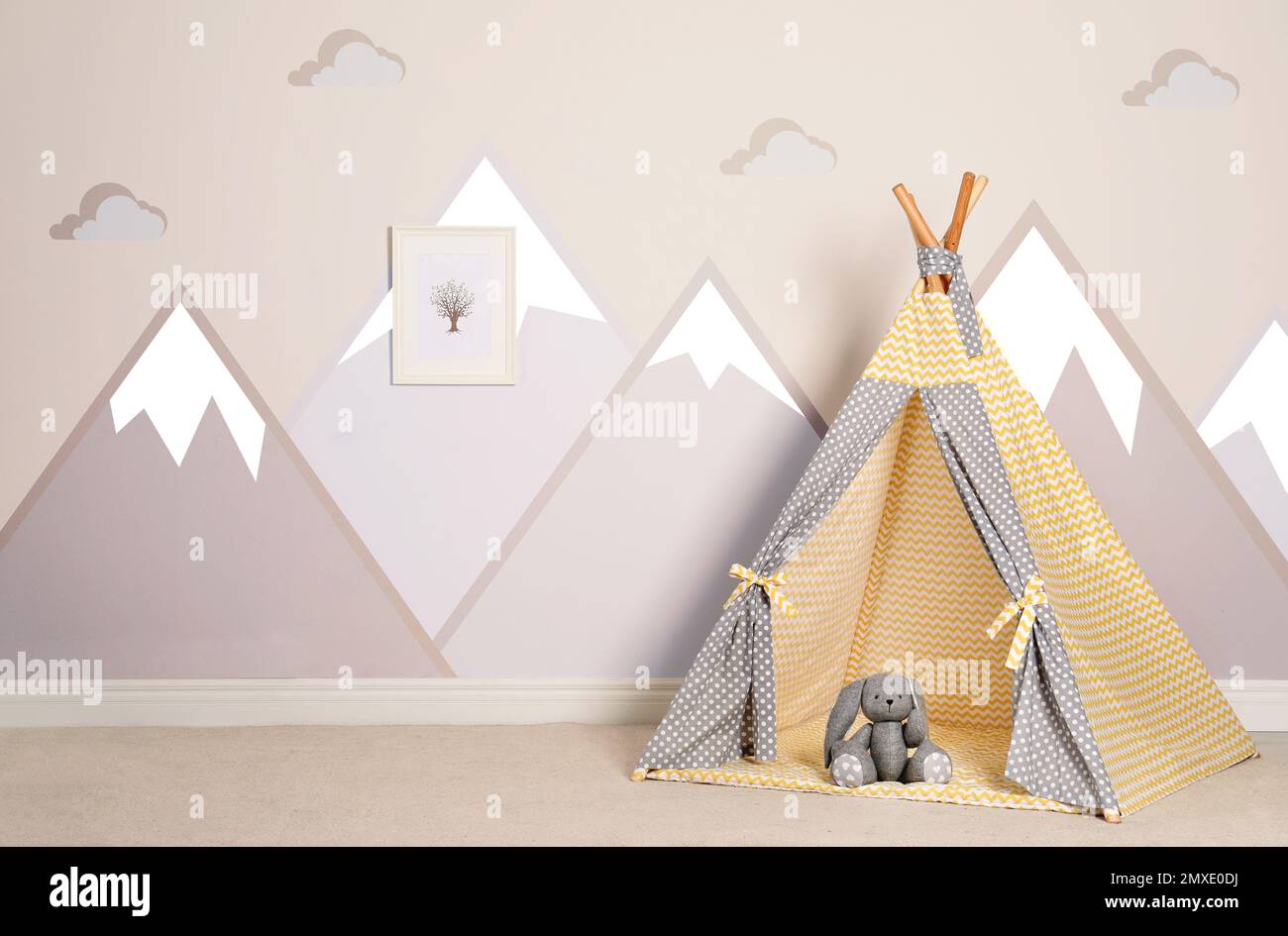 Cozy child room interior with play tent Stock Photo - Alamy