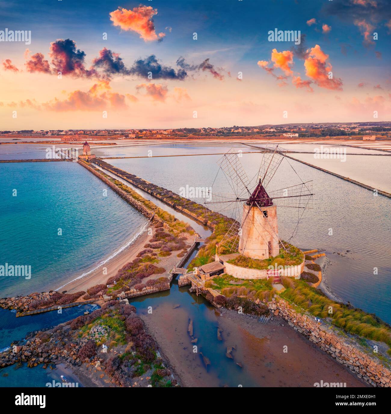 Aerial landscape photography. Spectacular spring sunset on popular ...