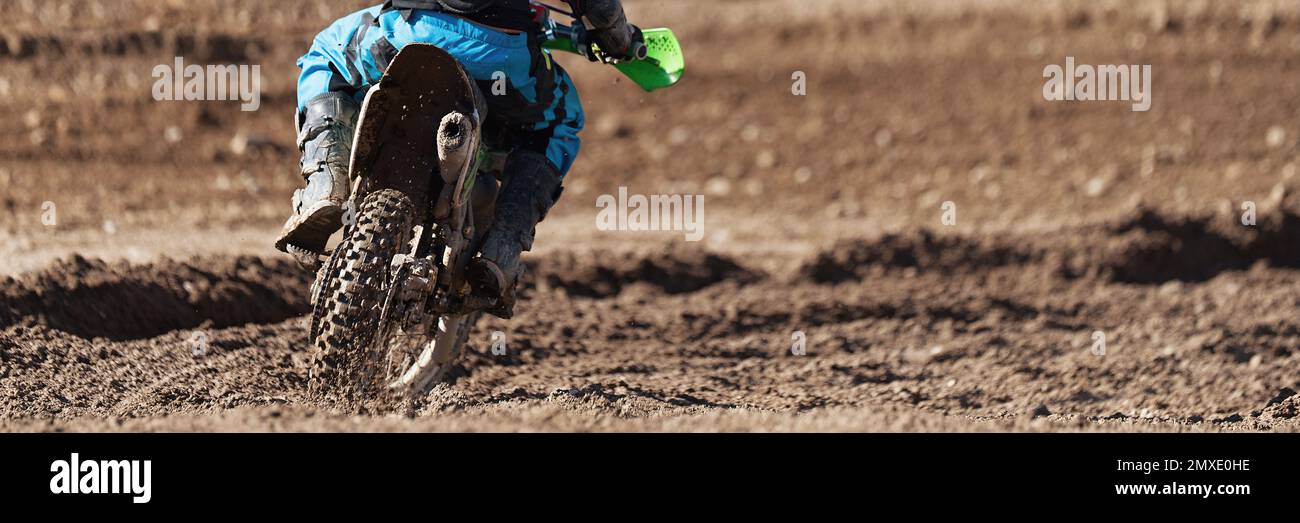 Racer child on motorcycle participates in motocross race, active ...