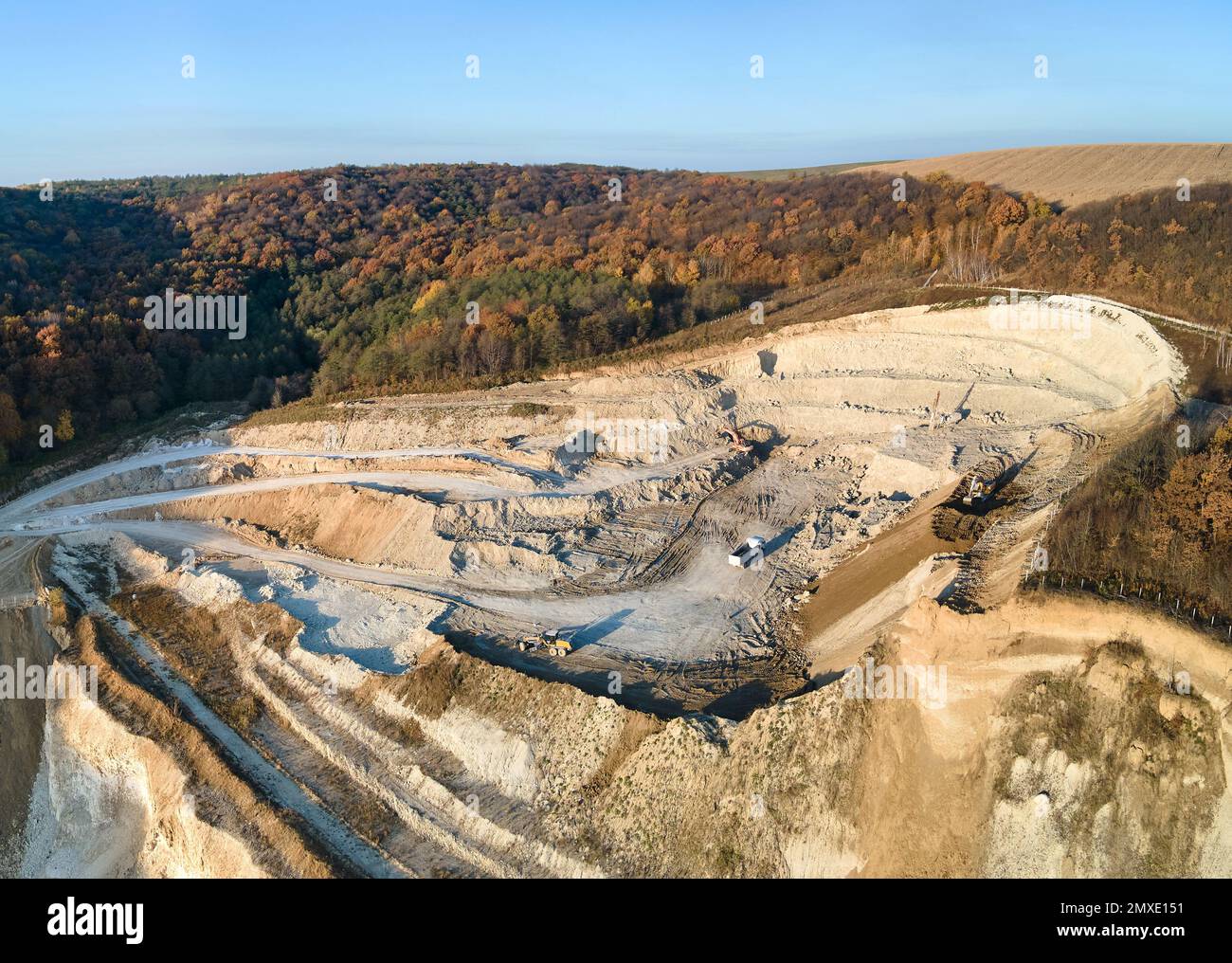 Aerial view of open pit mine of sandstone materials for construction ...